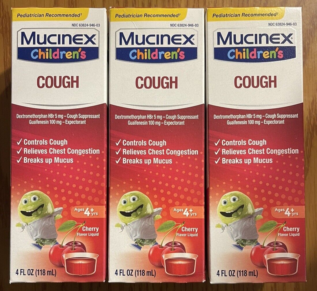 3-PACK Mucinex Children's Cough Medicine Cherry Flavor 4 fl. oz. Exp ...