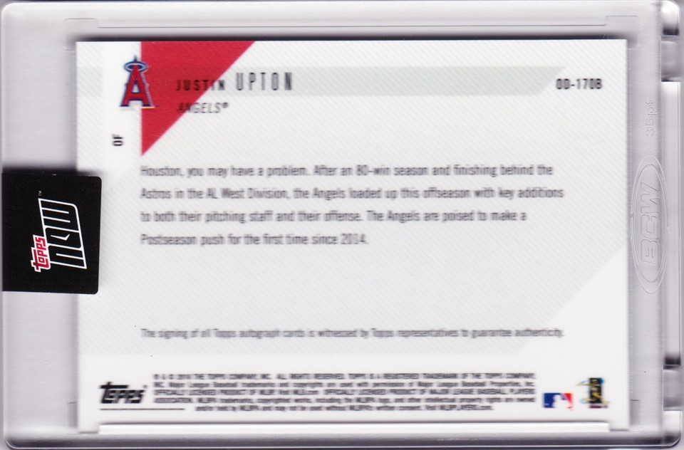 Justin Upton Autograph Angels Road Opening Day 2018 TOPPS NOW OD-170B ...