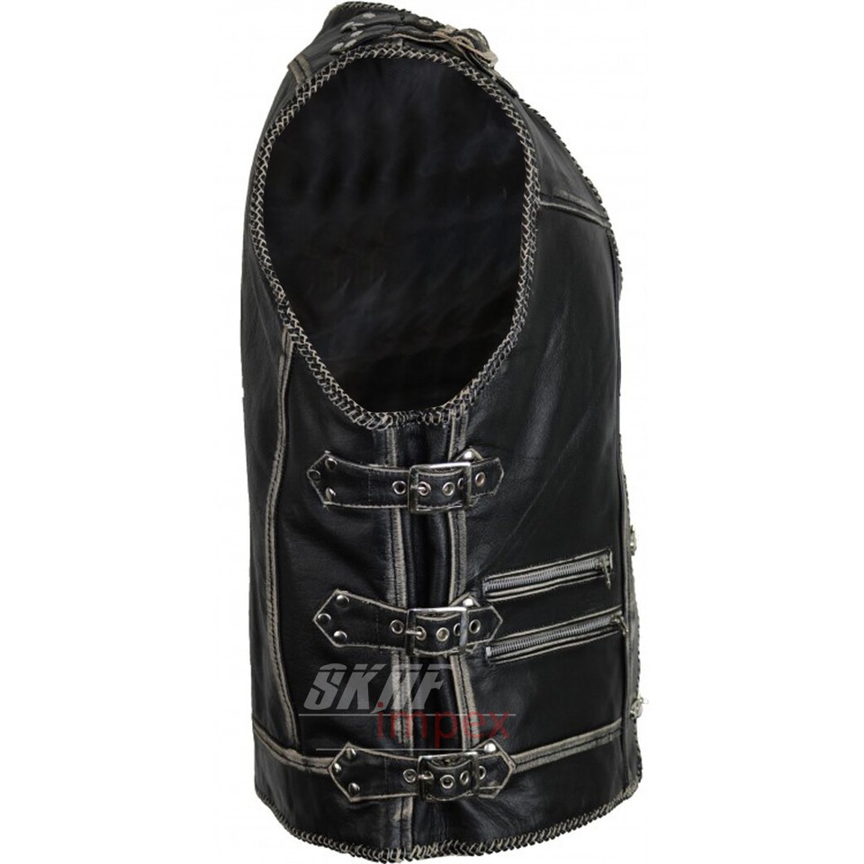 Men's Genuine Leather Rocker Biker Vest – Heavy-Duty Motorcycle ...