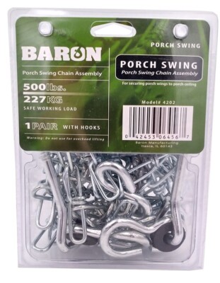 NEW BARON 4202 500LB HEAVY DUTY PORCH SWING CHAIN SET WITH HOOKS ...
