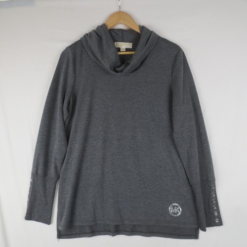 Michael Kors Top Womens L Gray Cowl Neck Rhinestone Stretch Knit ...