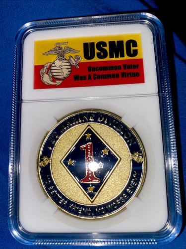 1st Division Marine Corps Challenge Coin In Display Case USMC | eBay