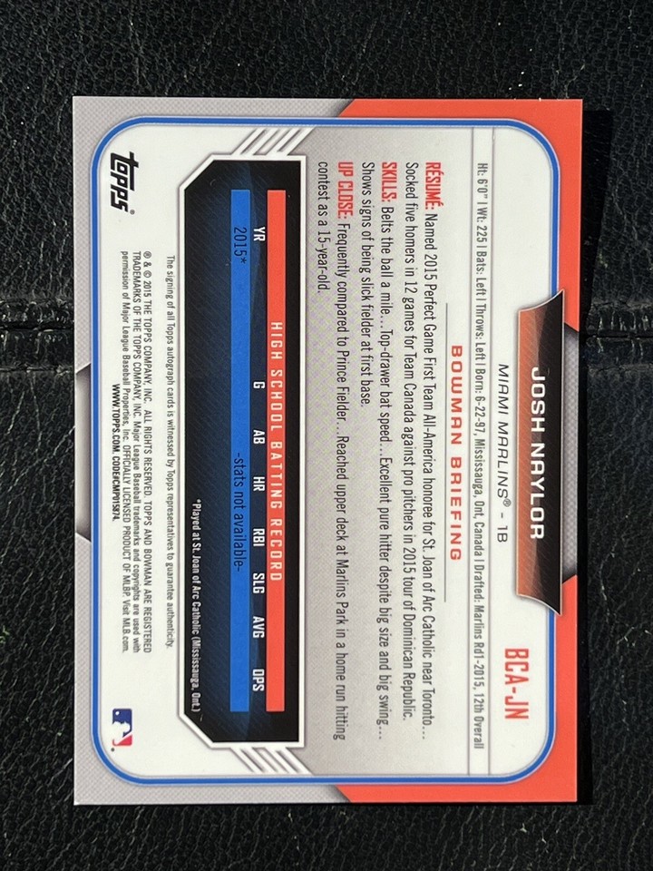 JOSH NAYLOR 2015 Bowman Chrome Auto 1st | eBay