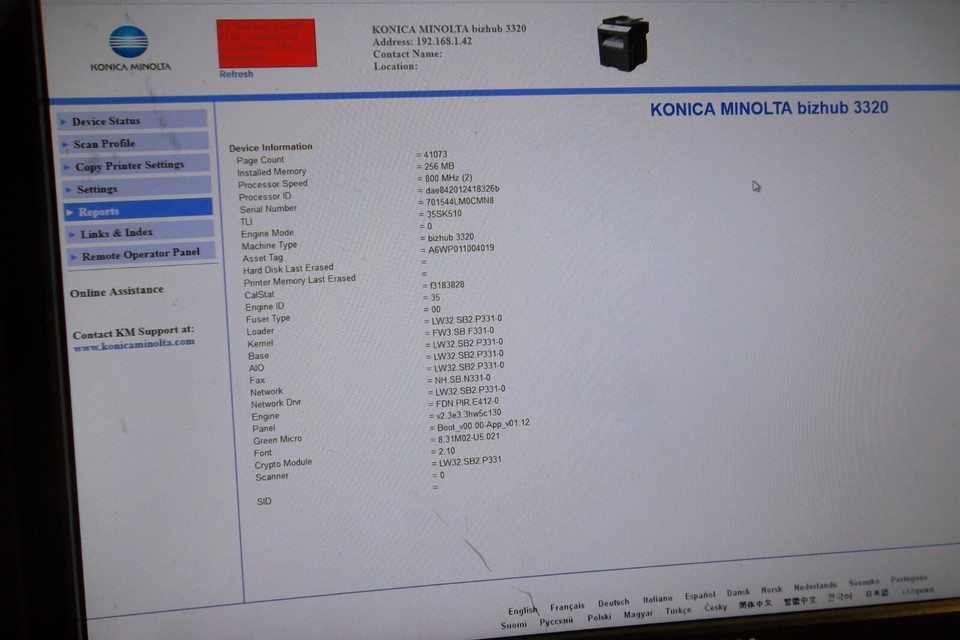 Konica Bizhub 3320 Printer Multifunction AIO Duplex Copy Scan Fax USB ...