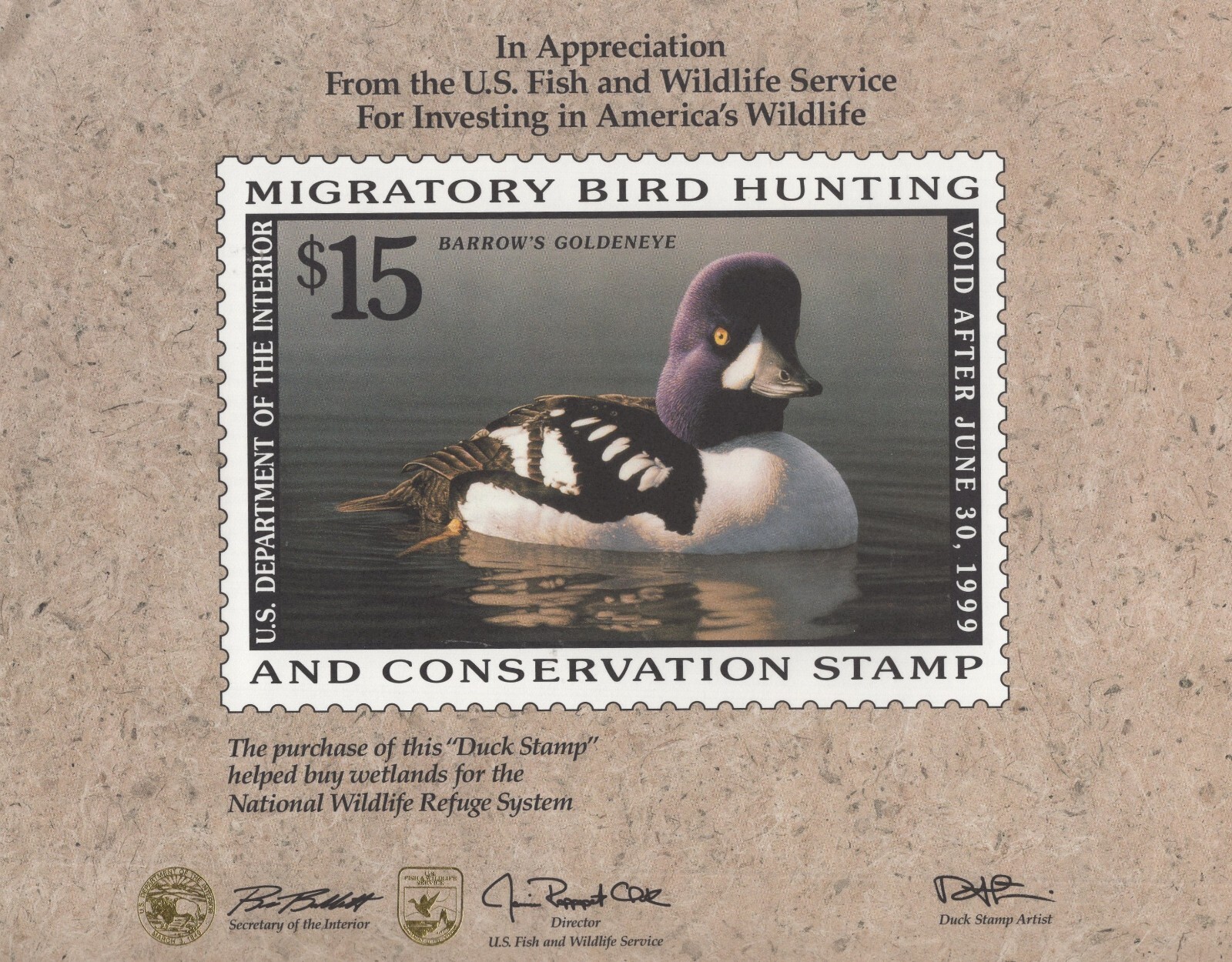RW65 Federal Duck Stamp Appreciation Card #96. No Stamps. #02 RW65app ...