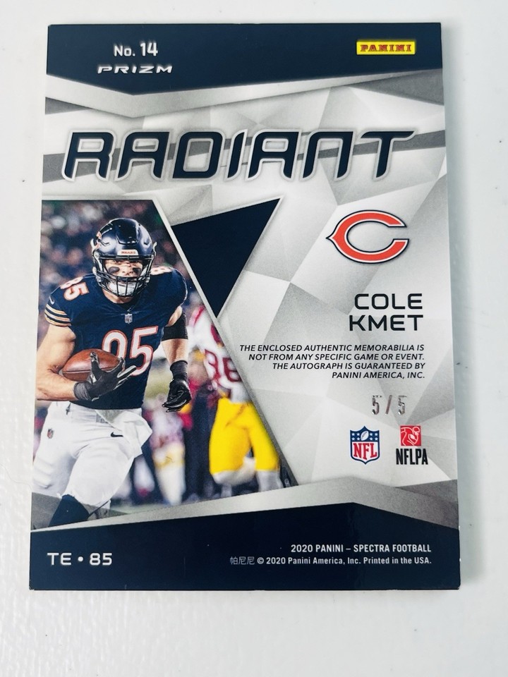 Cole Kmet 2020 Spectra Radiant RPA Signatures Psychedelic Auto RC #5/5 ...