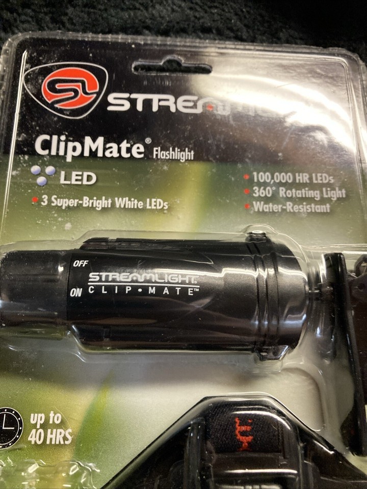 Streamlight 61101 Black Clipmate Clip On White LED Clip On Flashlight ...
