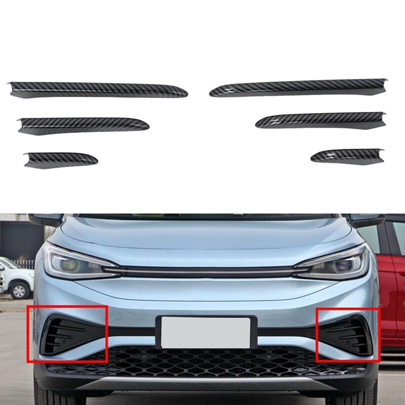 6Pcs Carbon Fiber Car Front Bumper Fog Light Eyebrow Strip Cover Trim ...