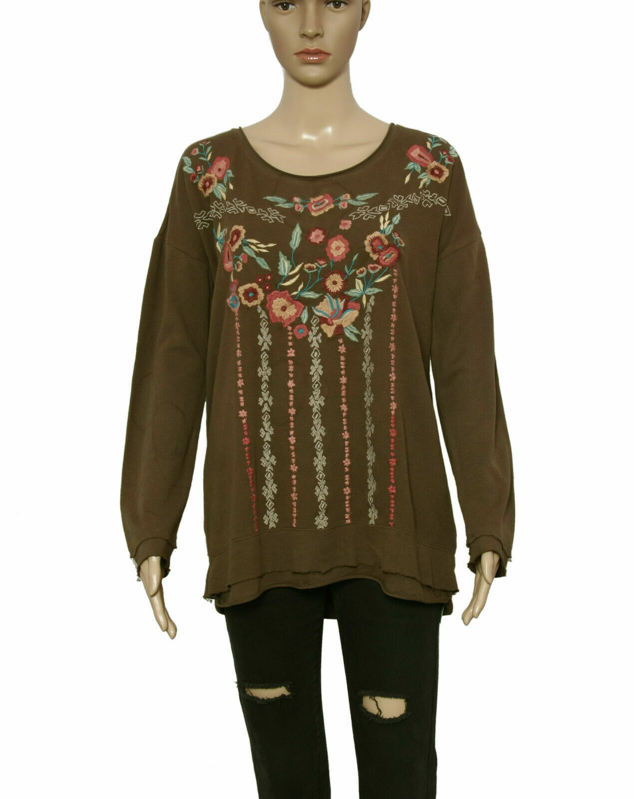 Caite Karli Tunic Anthropologie Floral Embroidered Brown Blouse Top ...