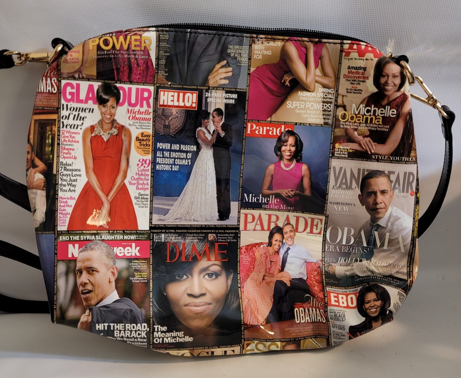 Michelle Obama Magazine Cover Collage Crossbody Bag - Gem