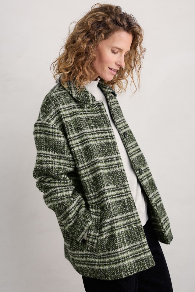 Seasalt Women's Petite Beamwind Checked Wool Blend Coat Leah Seal Check ...