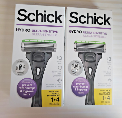 2 Schick Hydro Ultra Sensitive 3 Blade Razors Value Pack 1 Razor+ 4 ...