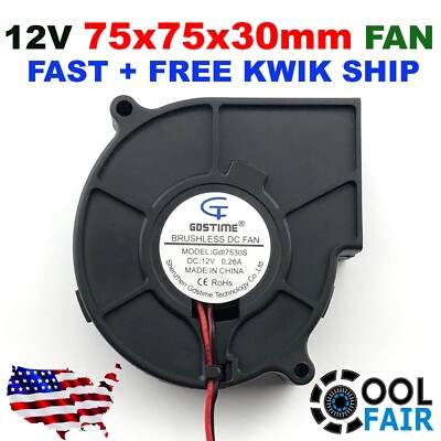 75mm 12V Blower Fan 7530 75 x 30mm Computer Cooling Exhaust Fan 2-pin ...