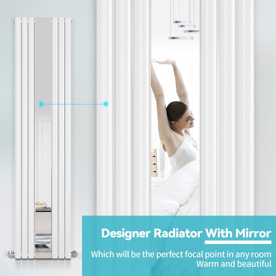 Mirror Radiator Vertical 1800x500mm White Oval Column Rads With TRV ...