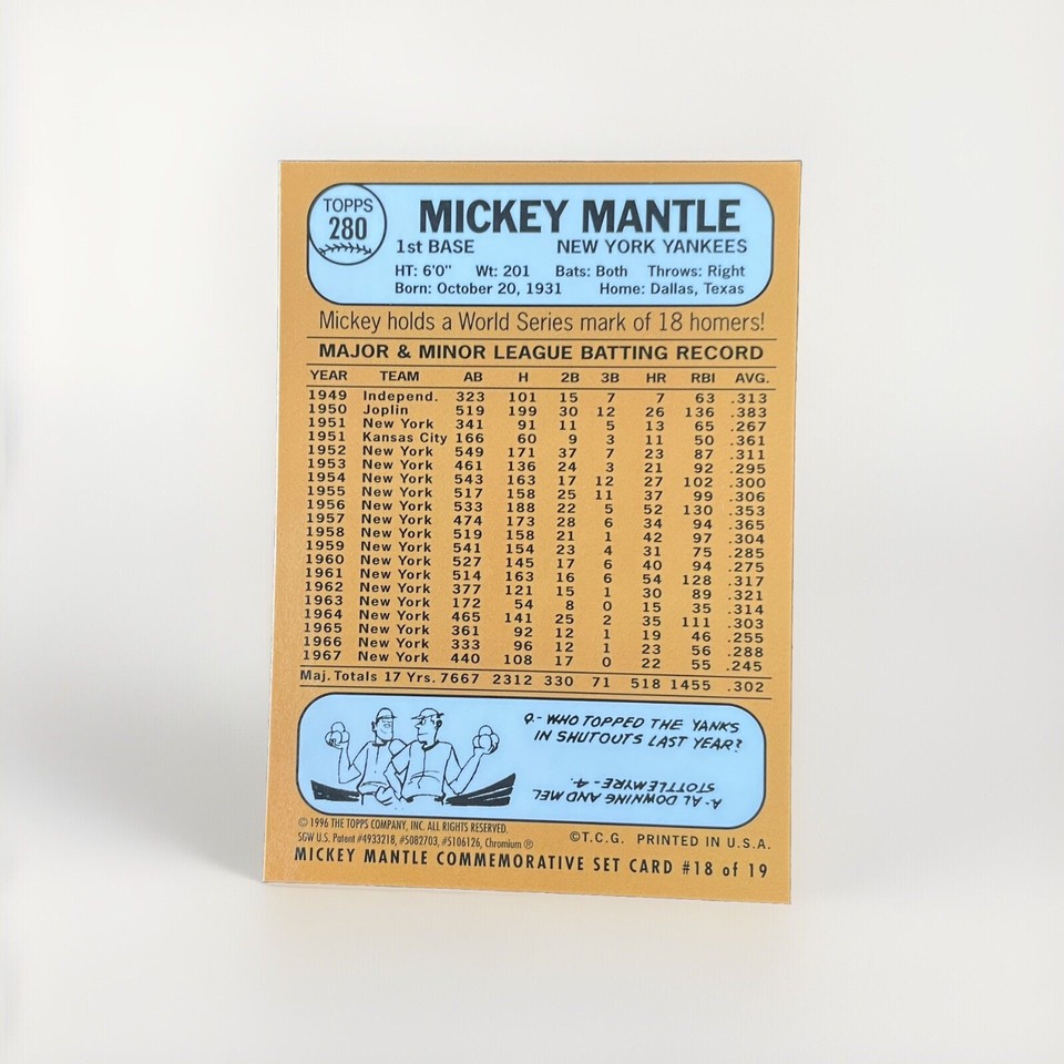 1996 Topps Finest Mickey Mantle Refractor 1968 Topps #280 18 of 19 | eBay