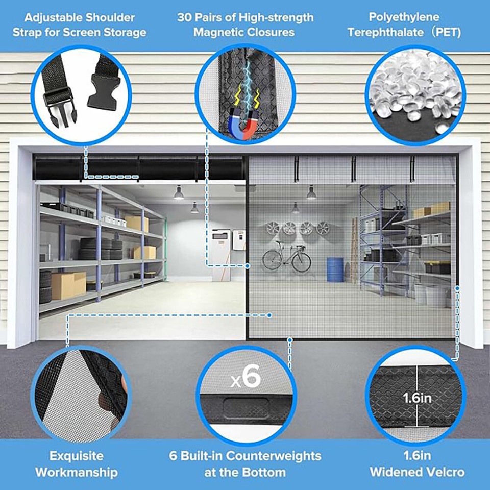 Garage Door Screen Magnetic Single Heavy Duty Mosquito Insects Mesh Net ...