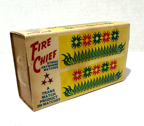 Vintage FIRE CHIEF Kitchen Wood Matches FULL BOX Trans Match YELLOW ...