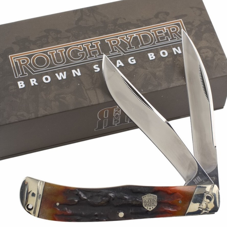 Rough Ryder Jumbo Trapper Pocket Knife RR1801 Brown Stag Bone Handle | eBay