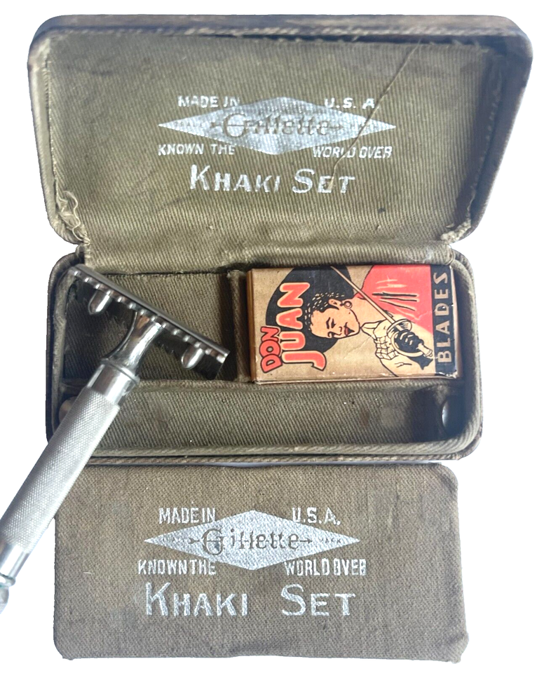 VINTAGE 1918 WW1 GILLETTE US ARMY KHAKI SET SAFETY RAZOR & MIRROR ...