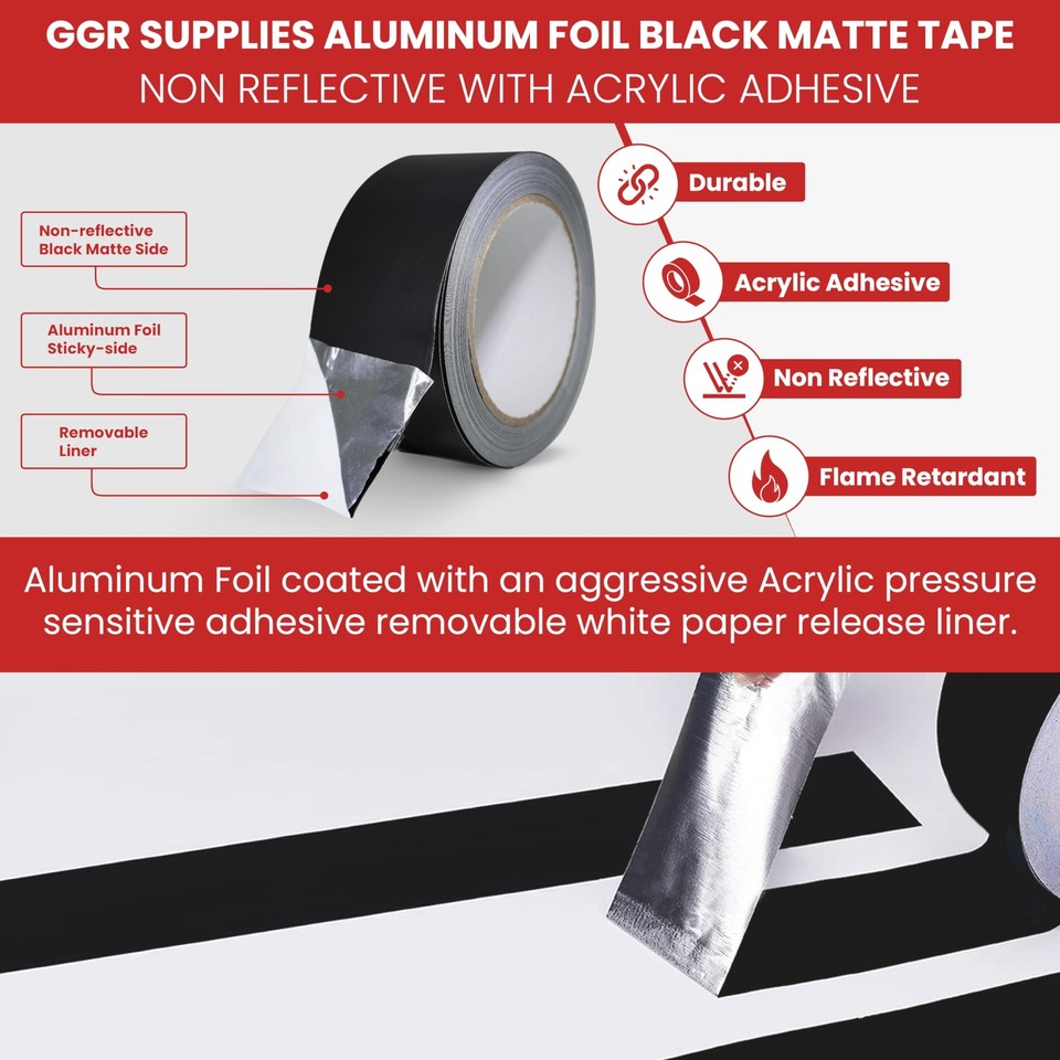 T.R.U. AF-22A-B Aluminum Foil Black Matte Tape Non Reflective with ...