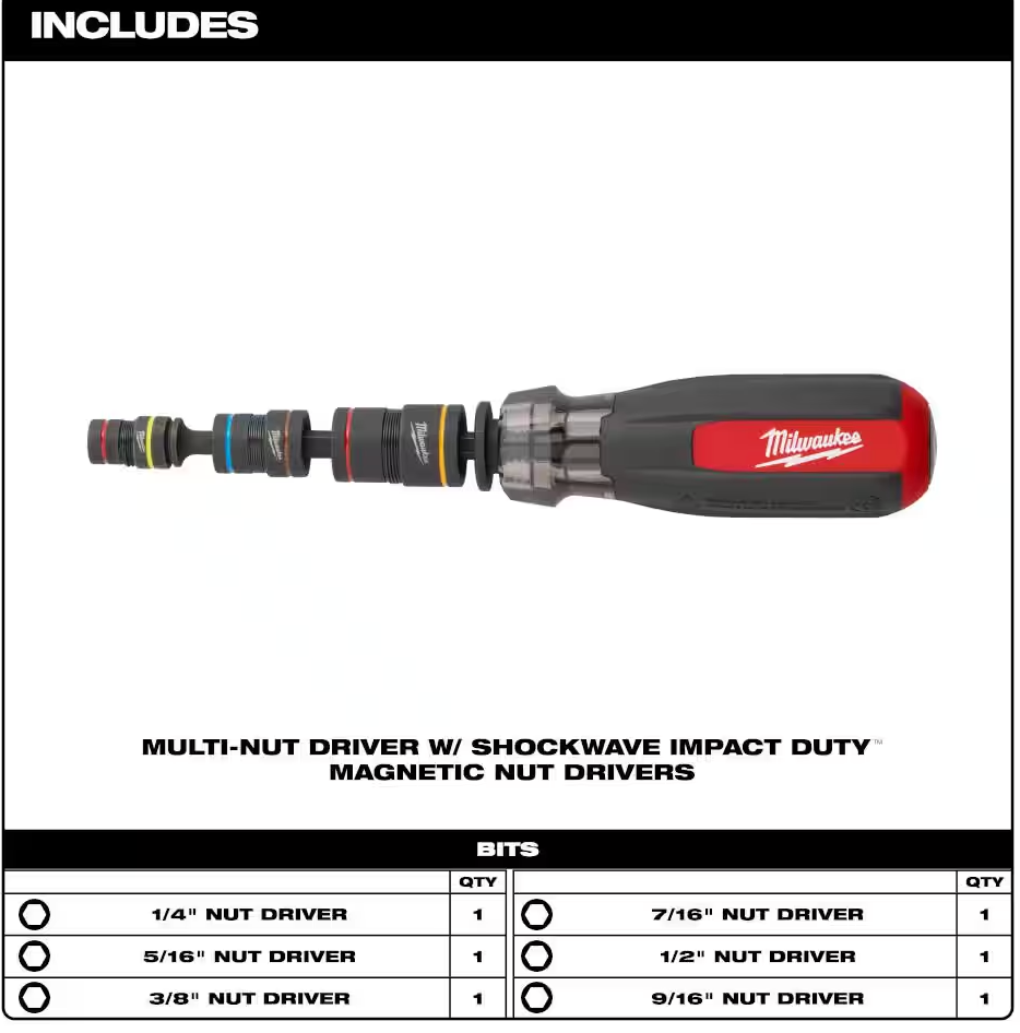 Milwaukee 48-22-2921 Multi-Nut Driver SHOCKWAVE Impact Duty Magnetic ...