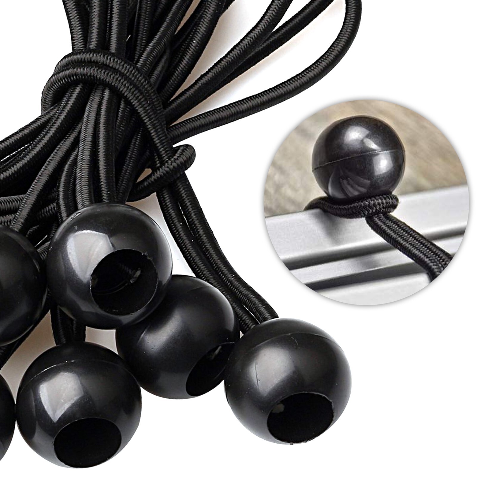 HEAVY DUTY 6" ELASTIC BLACK BALL BUNGEES Tarp/Tent Shock Cord Loop Tie ...