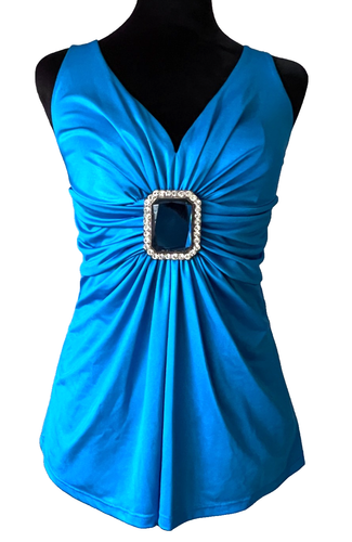 Cache Blue Ruched Top with Large Gem Size Medium | eBay