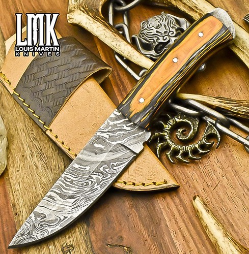 LMK Custom Hand Forged Skinner Knife Fire Damascus Hard Wood Hunter ...