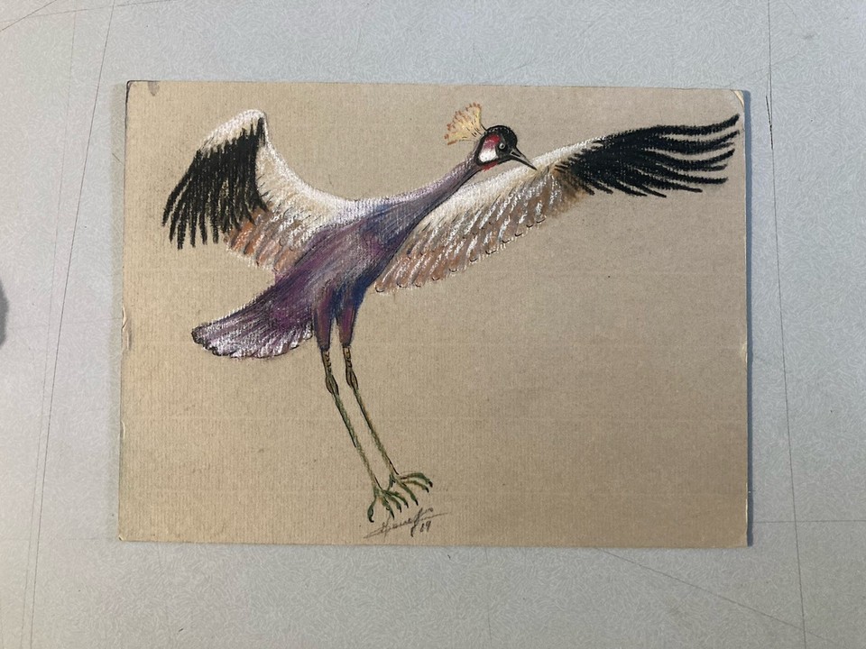 Beautiful Drawing 1980 Bird Pencil Charcoal Crane Animal to Identify ...