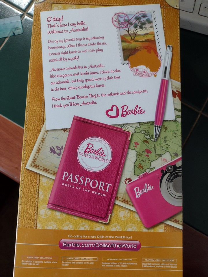 2011 Mattel Barbie Australia Pink Label Dolls of the World Collection ...