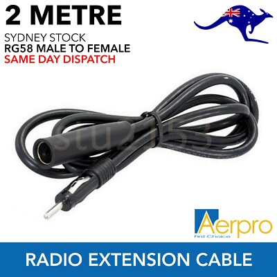 Radio Antenna Aerial Extension Lead Cable Car Coax AM FM Male Female 2m ...