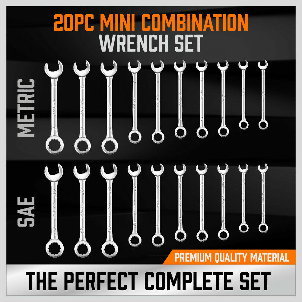 20Pc Mini Spanner Set Metric & SAE Small Spanner Combination Stubby ...