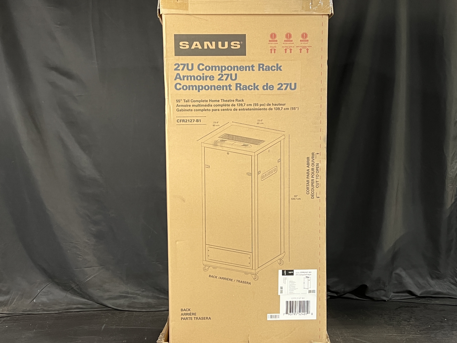 Sanus CFR2127-B1 55" 27U Tall Component Audio Video Home Theater Rack ...