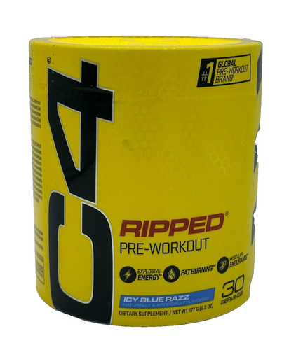 CELLUCOR C4 RIPPED PRE WORKOUT Fat Burning 30 Servings Icy Blue Razz ...