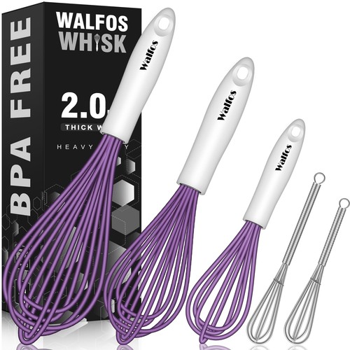 Walfos WhiskSilicone Whisk Heat Resistant 480°F Kitchen Whisks set of 5 ...