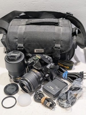 Nikon D5000 Digital DSLR Camera 12.3MP w 18-55mm 55-200mm Lens Case ...