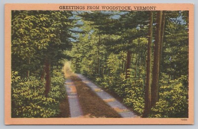 Greetings From Woodstock VT Scenic View Old Dirt Road Among Towering ...