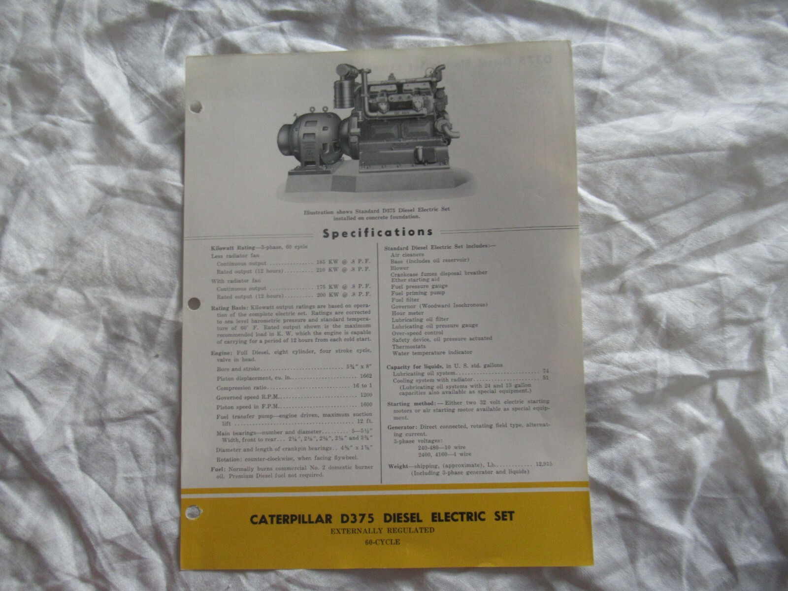 CAT Caterpillar D375 engine specification sheet brochure | eBay