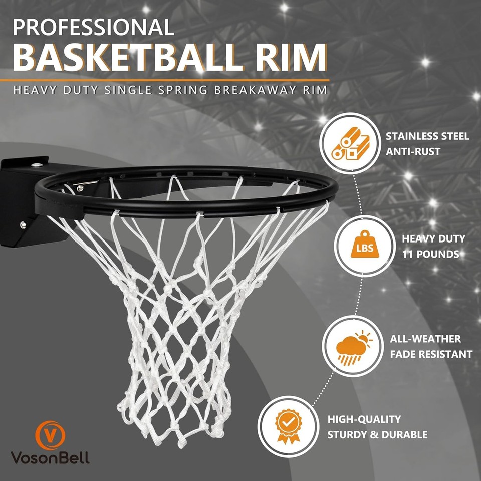 Basketball Rim Replacement, Single-Spring Breakaway 18 Inch Rim, BLACK ...