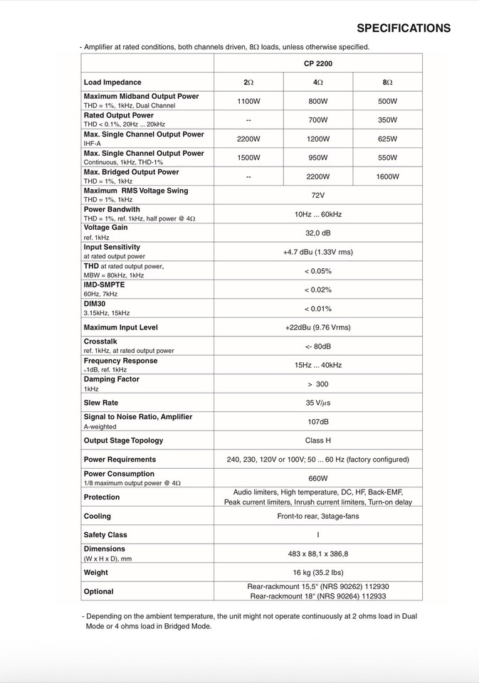 Electrovoice EV CP2200 Precision Series Professional Power Amplifier ...