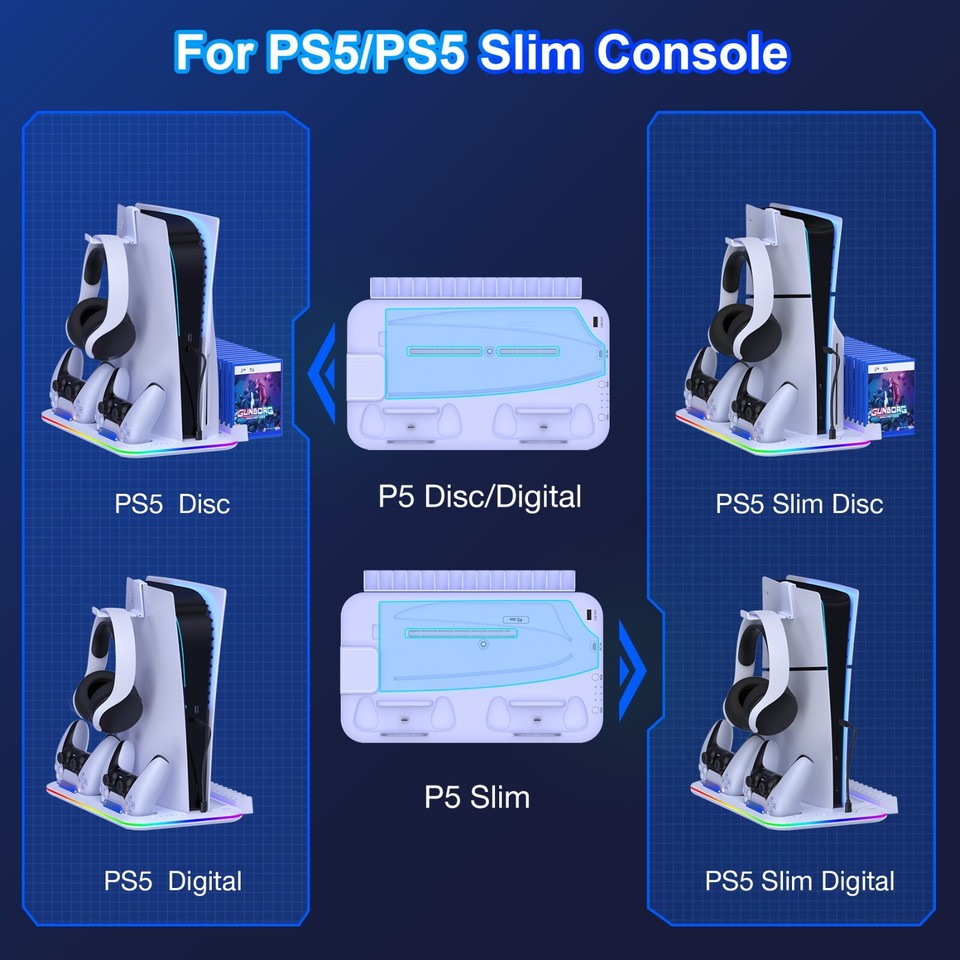 For PS5 Dualsense Controller Charging Station PS5 Slim Cooling Fan ...