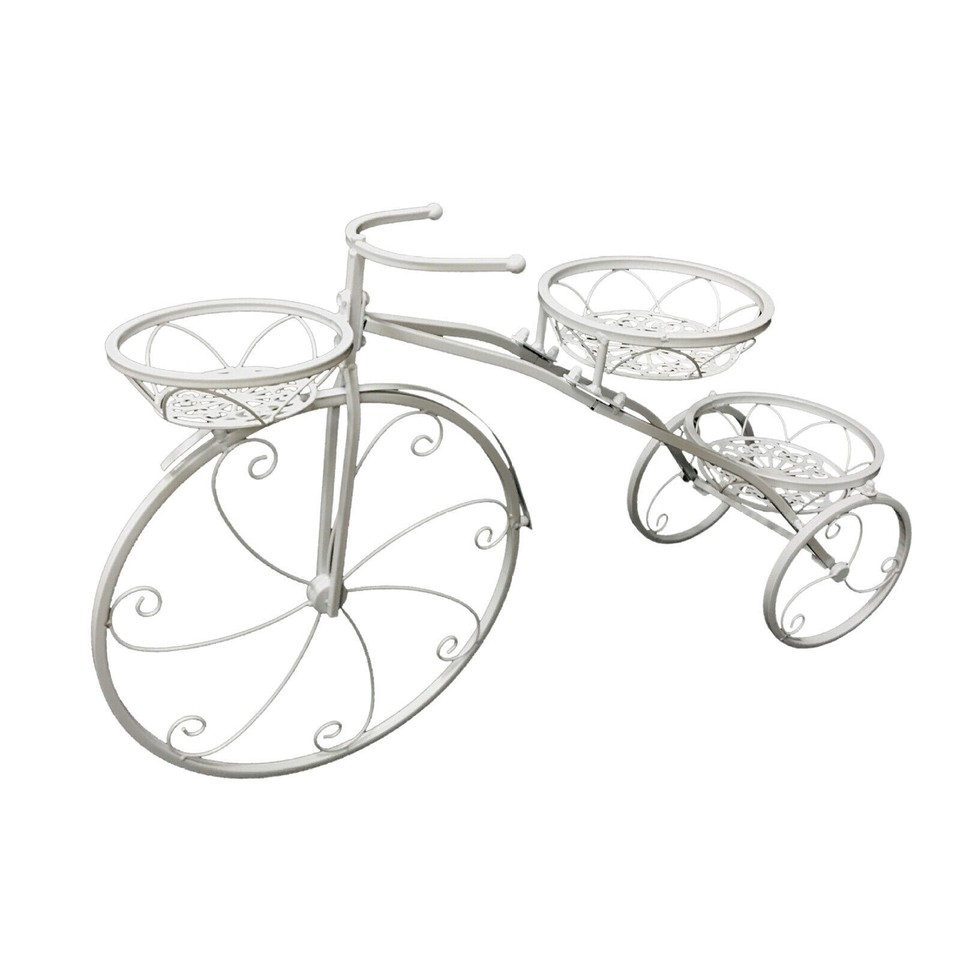 Bicycle Plant Shelf Wrought Iron Tricycle Planter Home Garden Patio ...