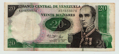 Venezuela VF Note 20 Bolivares October 1987 P-71 Commemorative | eBay