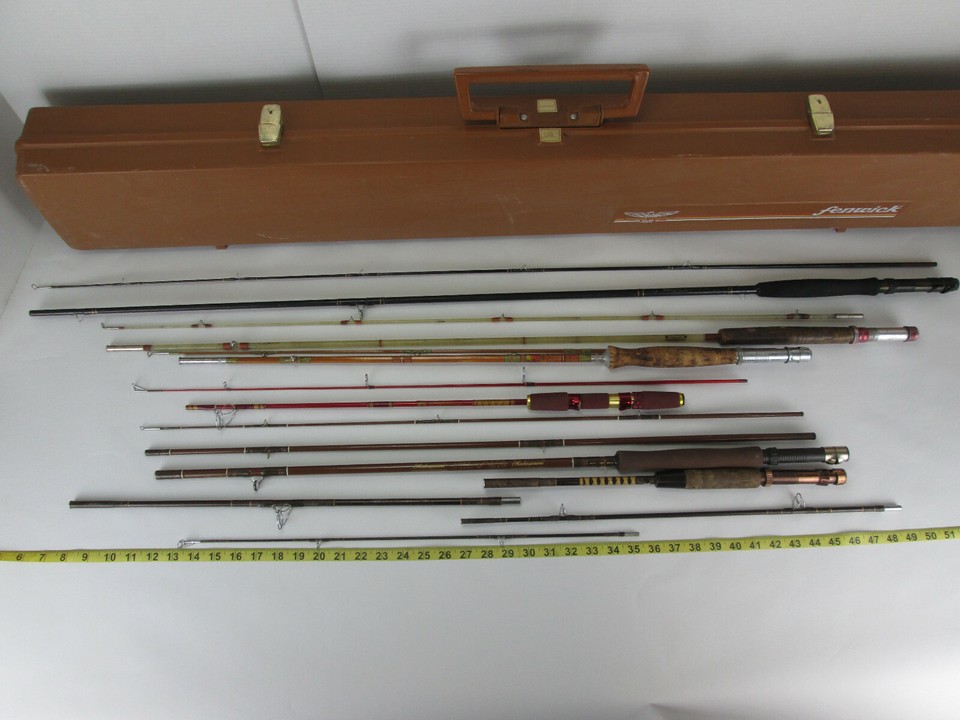 Vintage Fenwick Woodstream Rod Holder Case with Misc Fishing Rods Poles ...