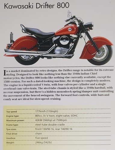 Kawasaki Drifter Motorcycle Bike Picture Out of Print Spec Sheet Wall ...