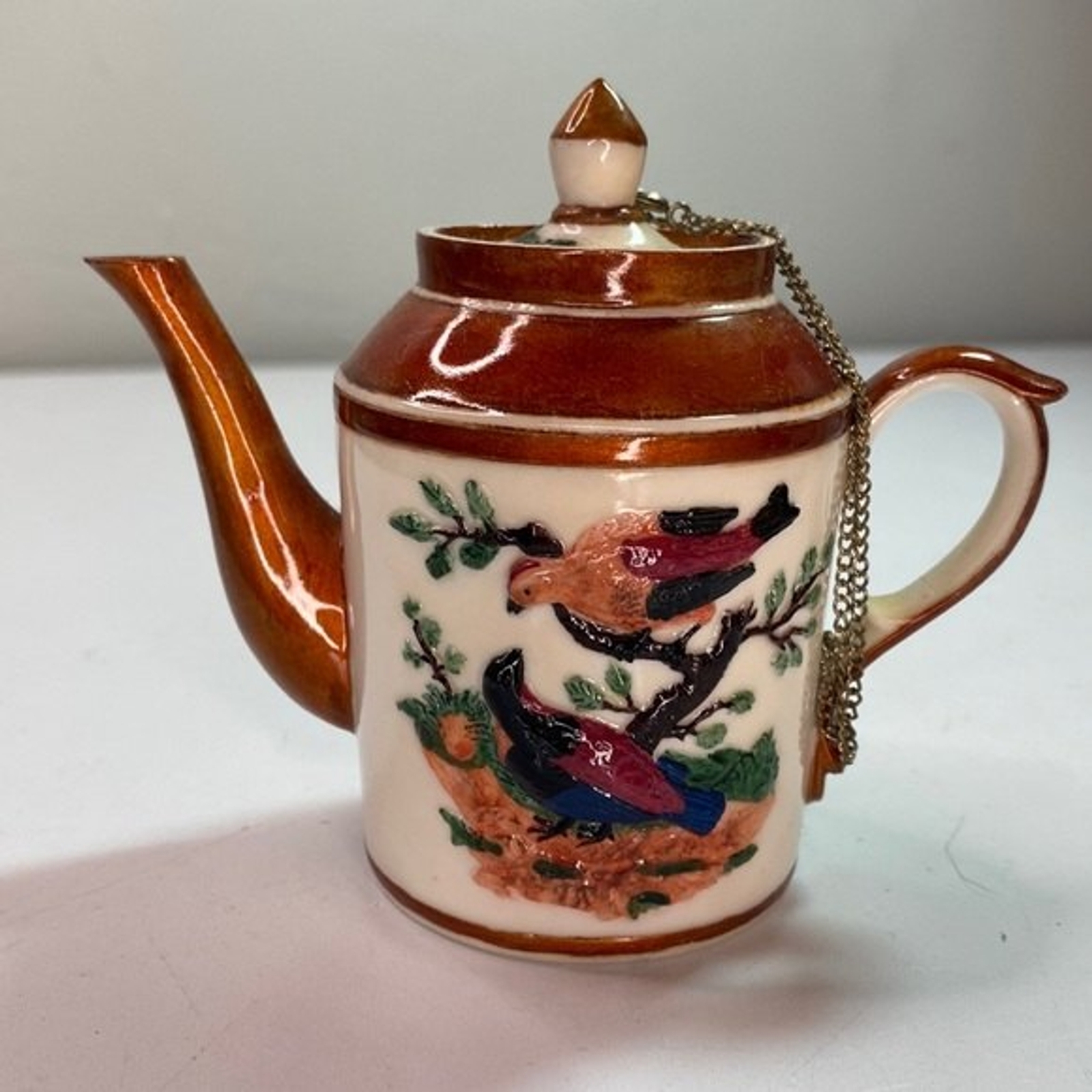 VTG Nini Miniature Teapot Hand Painted Birds 3D Colorful Ceramic ...