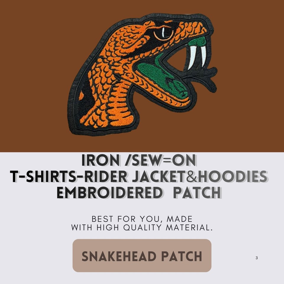 Embroidered Cobra Snake Head Patch Iron On Venom Serpent Jacket ...