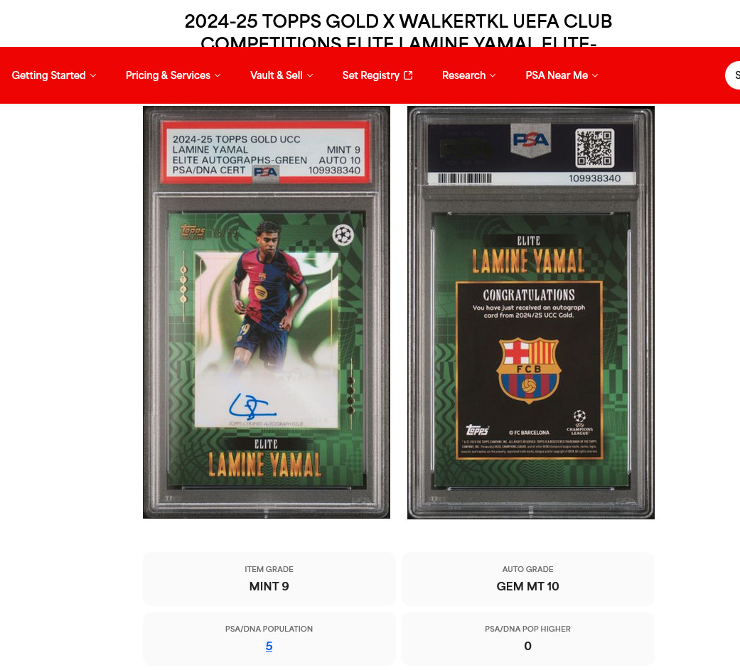 2024-25 Topps Gold UCC Lamine Yamal Auto Green /99 PSA 9