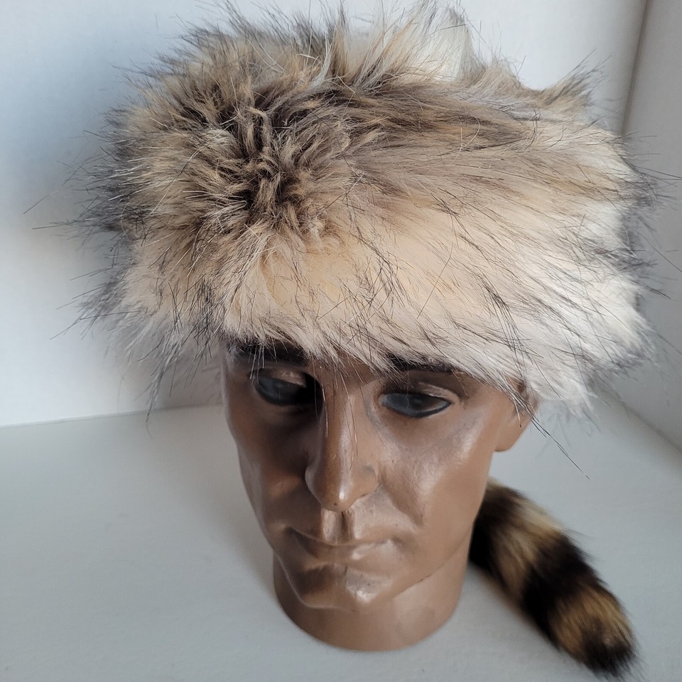 Blondy Davey Crockett Coonskin Cap Real Fur Tail Raccoon Coon Daniel ...