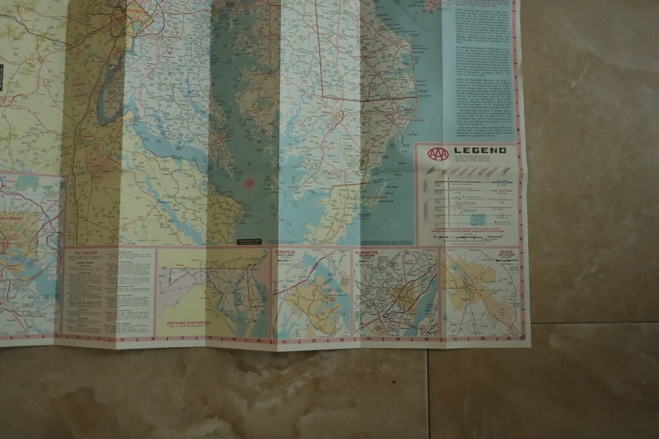 AAA Delaware D.C. Maryland Virginia 1984 36x24.75 Paper Road Map | eBay